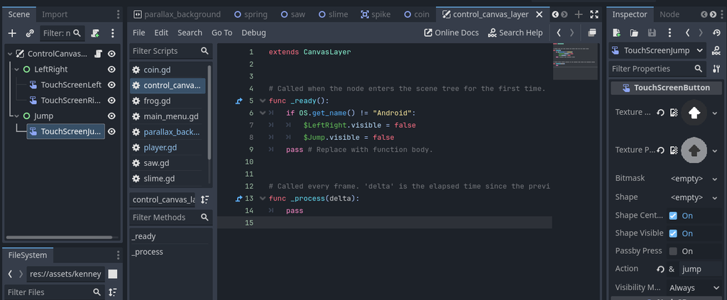 10 Input Map, Canvas layer, Android Export, TouchScreenButton - Godot Platformer